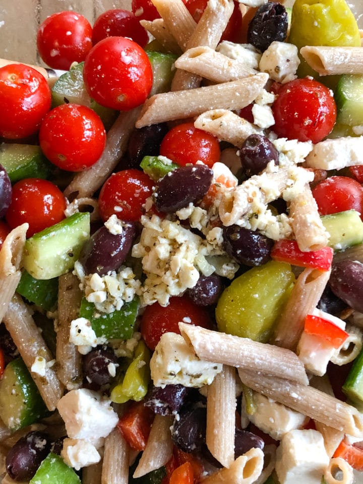 Loaded Vegetable Greek Pasta Salad with Feta Cheese - Healthy With a ...